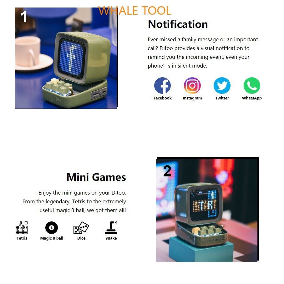 Divoom Ditoo Plus Retro Pixel Art Portable Speaker, Audio, Portable ...