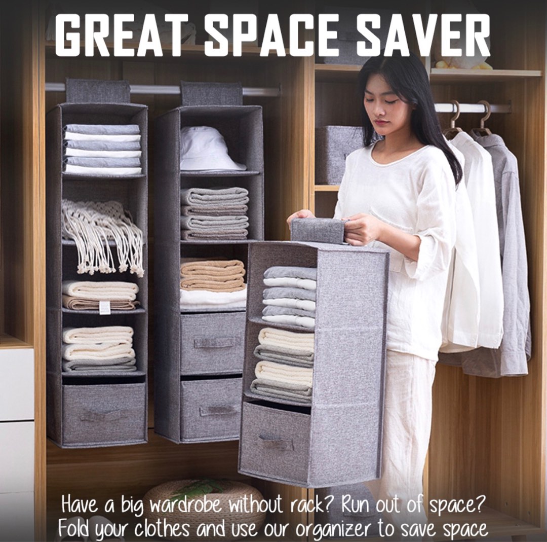 [FREE DELIVERY] PREMIUM HANGING WARDROBE ORGANISER DRAWER FOLDABLE RACK ...