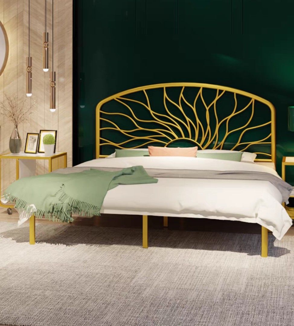 Gold queen size /king size bed frame, Furniture & Home Living ...