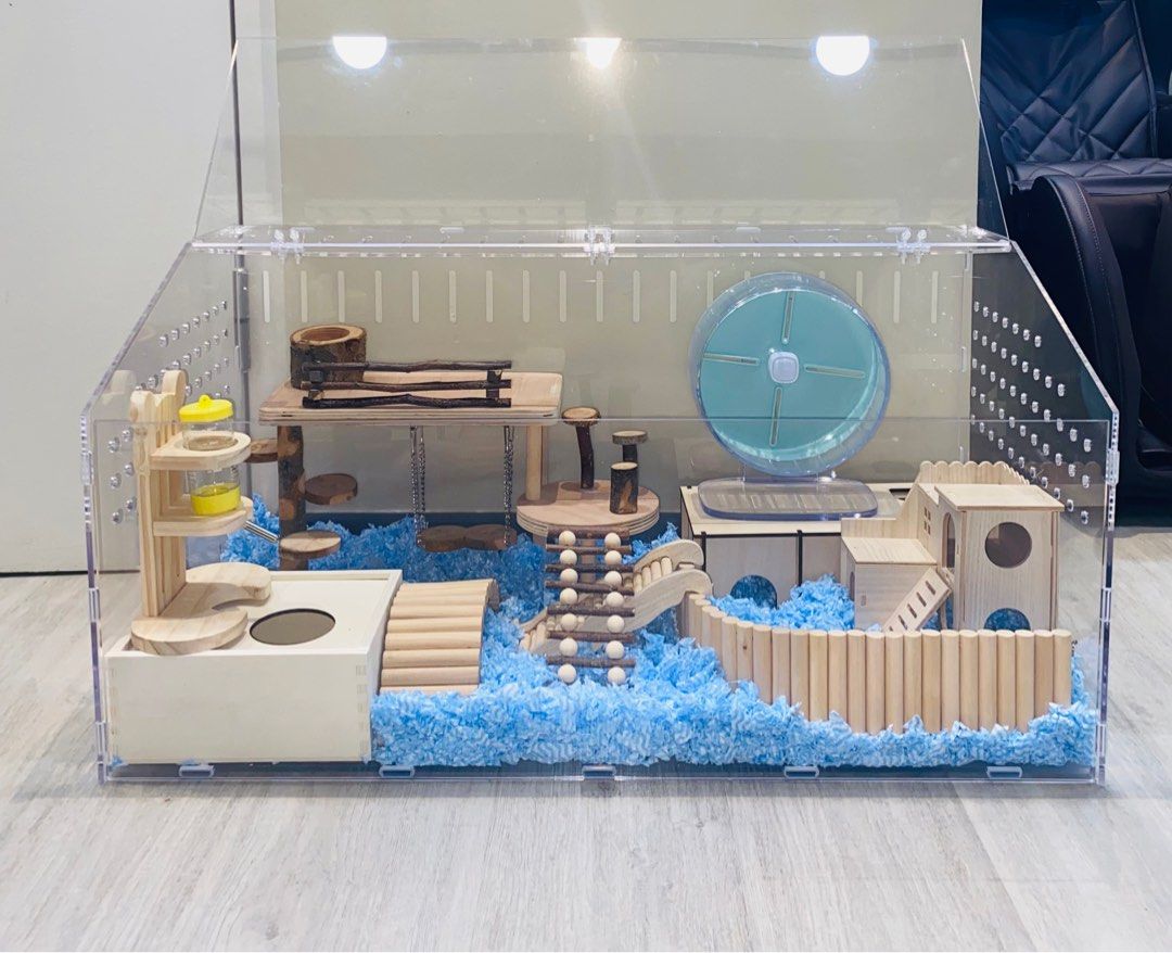 Hamster acrylic Cage Syrian dwarf 80cm 100cm wooden accessories running ...