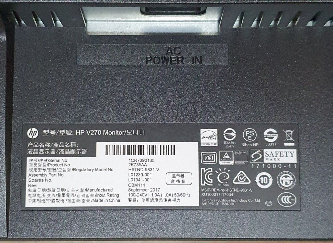 HP V270 27" monitor, Computers & Tech, Parts & Accessories, Monitor ...
