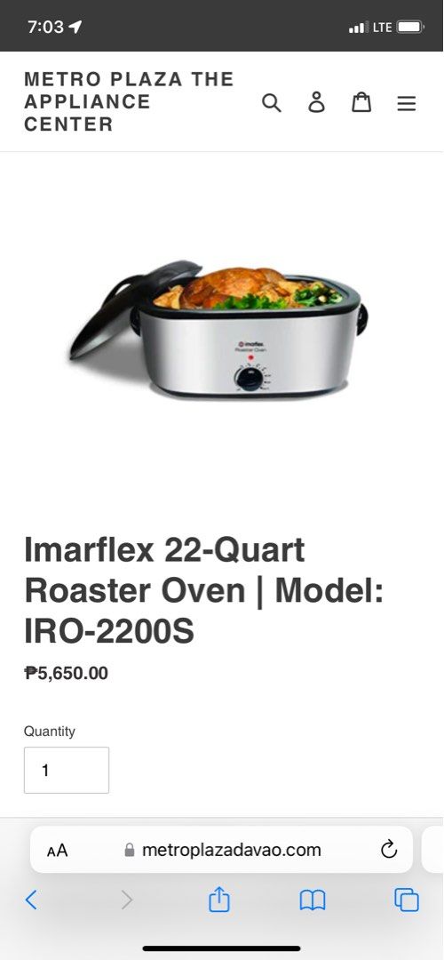 Imarflex roaster oven -22 quart, Furniture & Home Living, Kitchenware ...