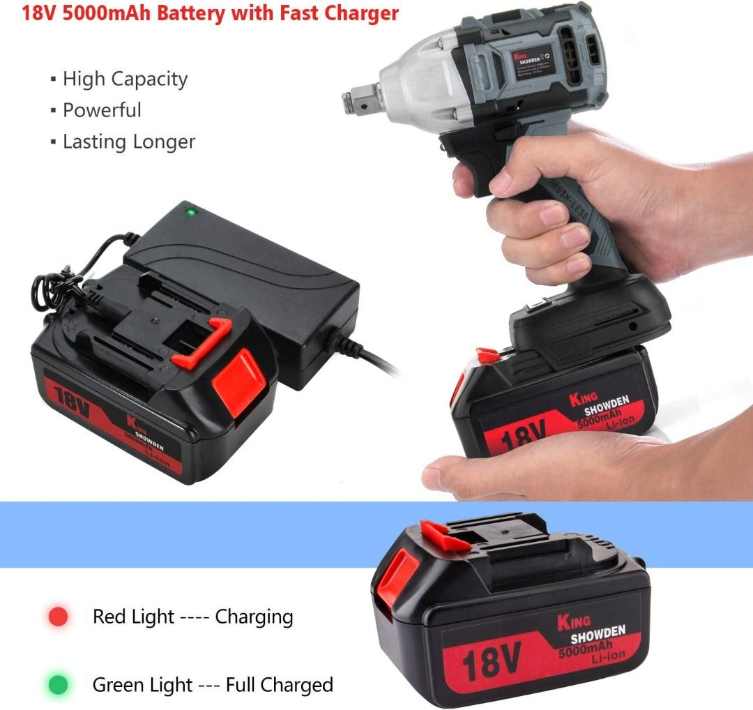 Impact Wrench with 2 Battery, Cordless Impact Driver 18V, 500N.M High ...