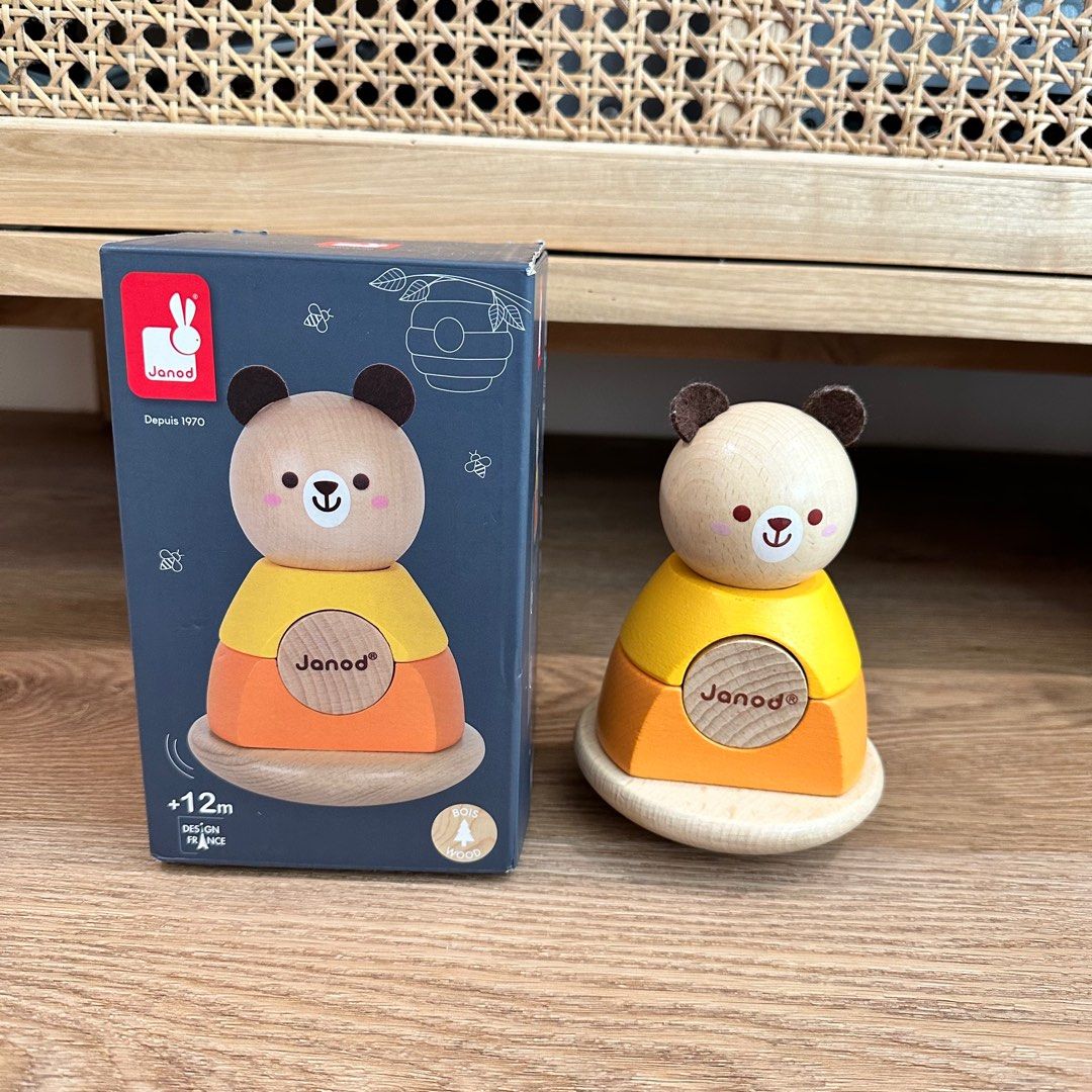 Janod Wooden Bear Stacker & Rocker for baby & toddler, Hobbies & Toys ...