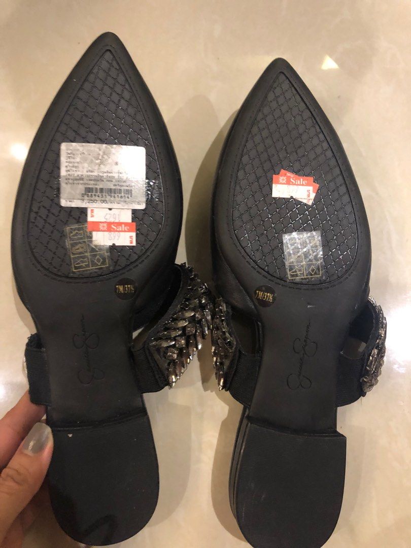 Jessica Simpson Leather, Embellished Slip-On Sandals, Women's Fashion ...