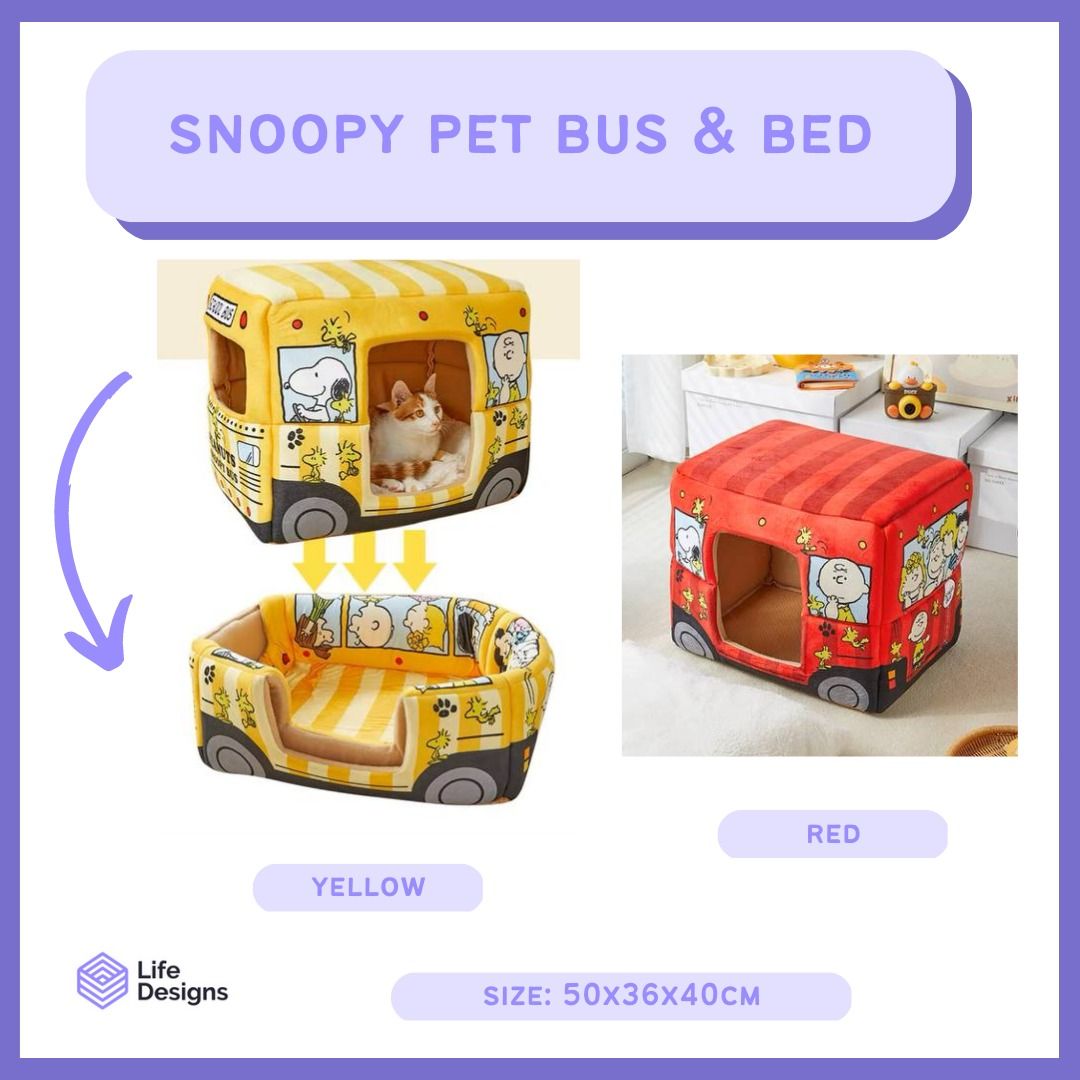 [LD] Snoopy Peanuts Pet Bus Plushy House and Bed for Dogs and Cats, Pet ...