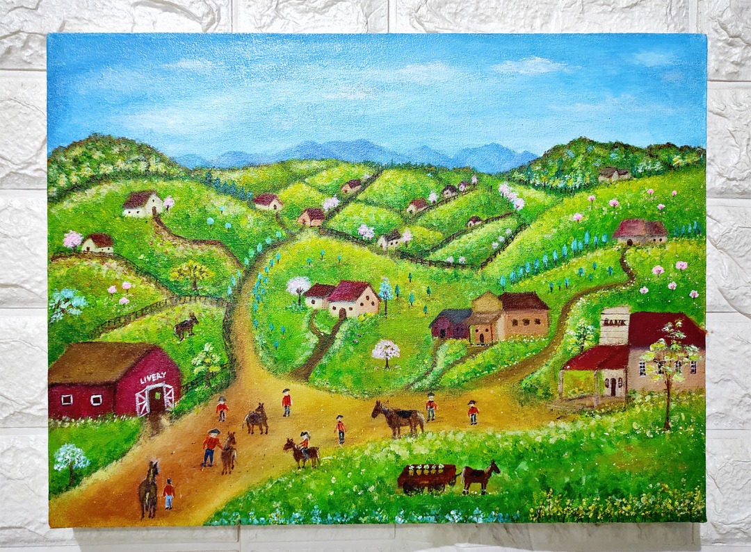 Lukisan Kanvas Acrylic 100% Asli (BUKAN PRINTING) 30x40 GREEN VILLAGE, Desain & Kerajinan Tangan ...