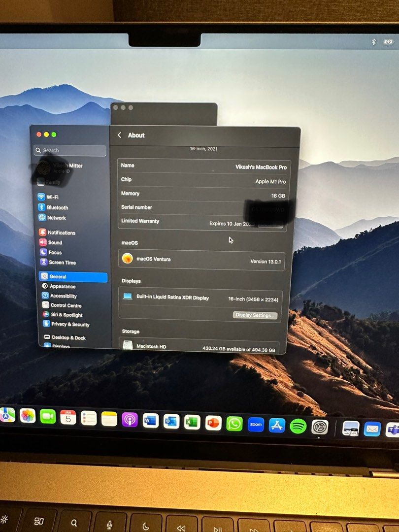 MacBook Pro 16-Inch M1 Chip Retina BATTERY CYCLE COUNT:38, Computers ...