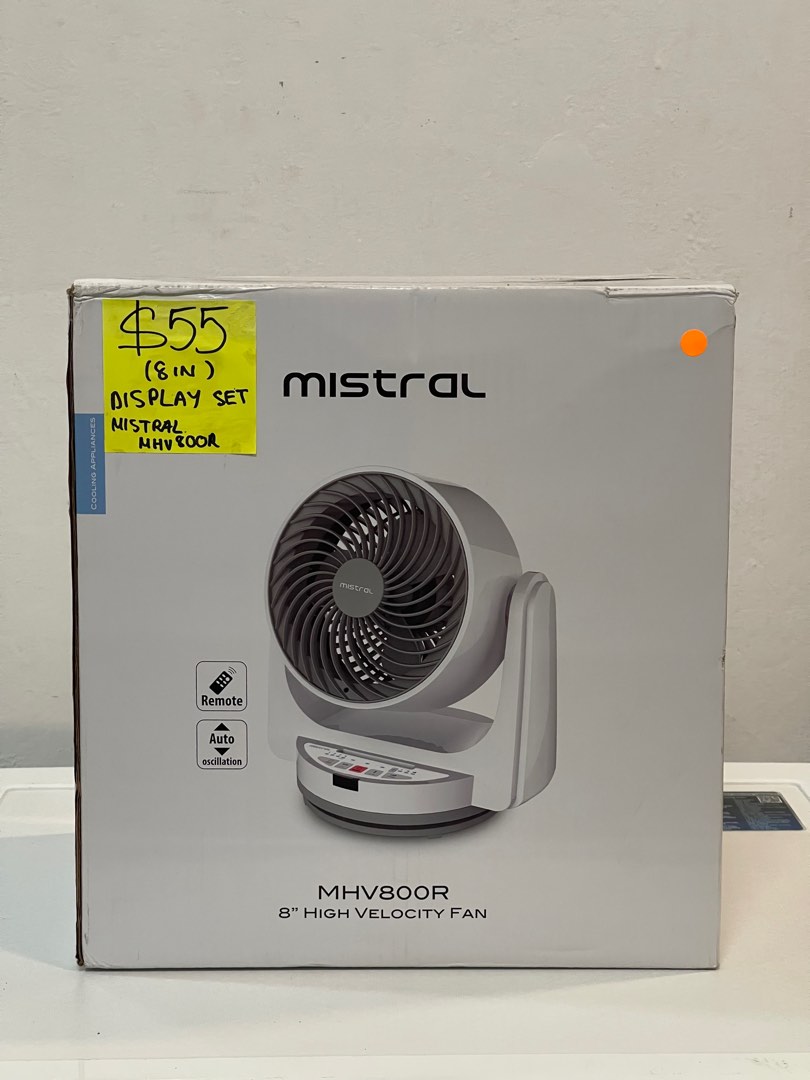 MISTRAL MHV800R High Velocity Power Fan with Remote, 8", White Display ...