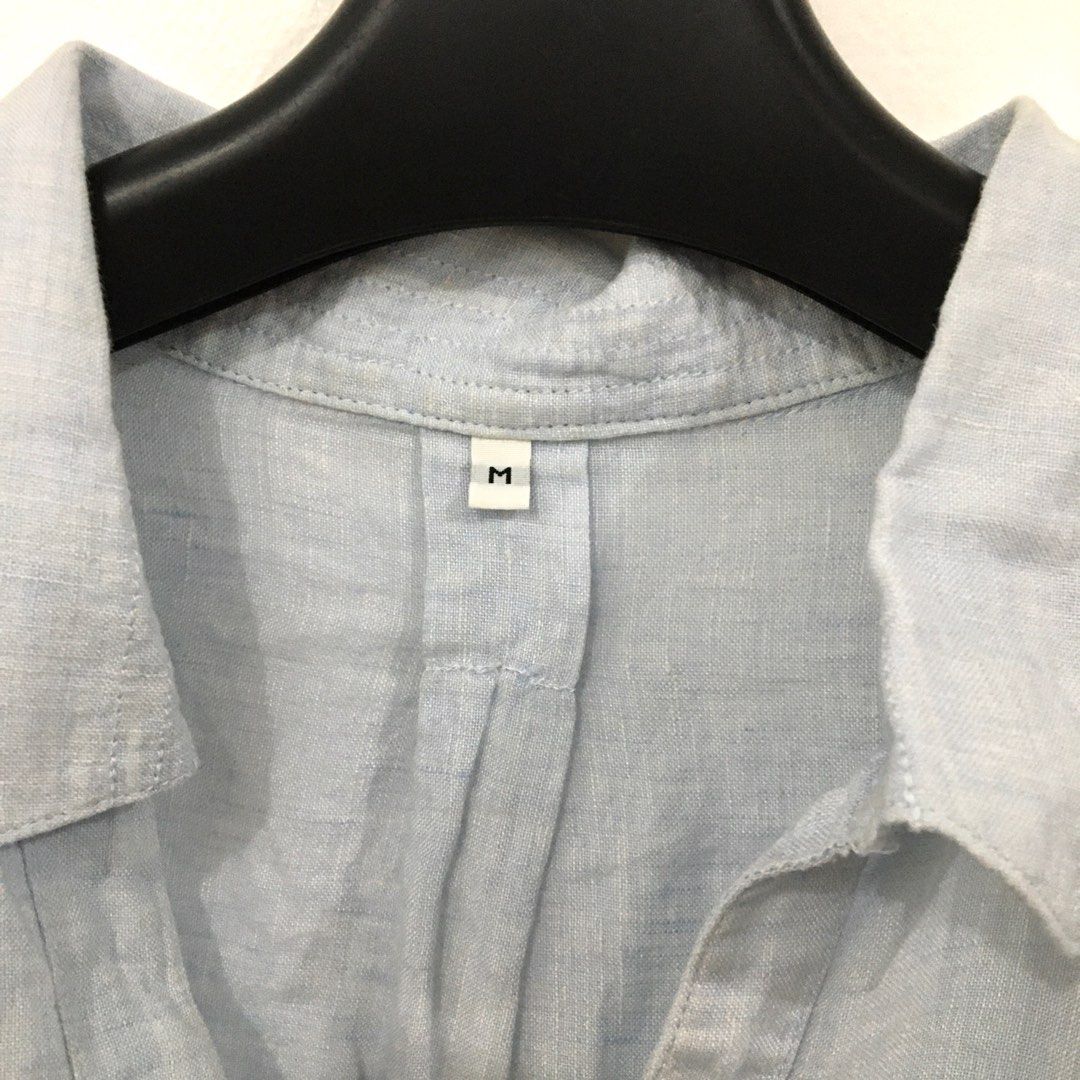 Muji 100% Linen Light Sand Blue Womens Long Tops, Women's Fashion, Tops ...