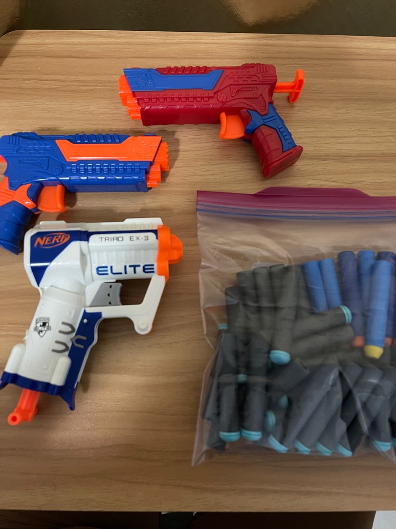 Nerf and Strike Elite Triad Ex-3 Gun + 2 BuzzBee Toys (Inclusize of Nerf Elite Bullets), Hobbies ...