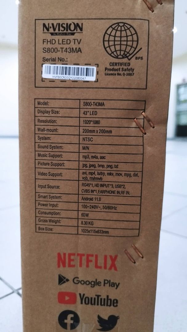 Nvision S43MDB 43" Smart Android TV, TV & Home Appliances, TV & Entertainment, TV on Carousell