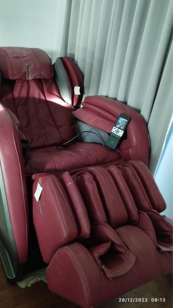 Ogawa Massage Chair Sento Maroon Leather full body red home sofa ...