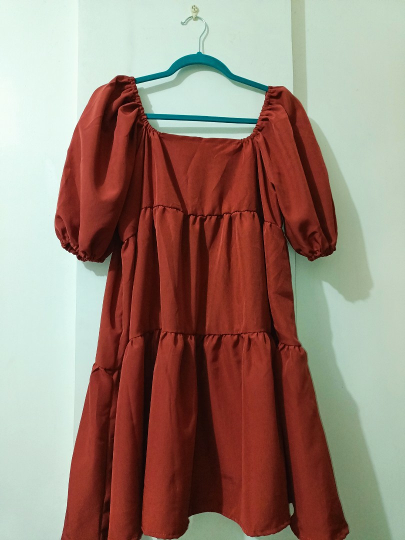 Plus Size Babydoll Dress Rust Color, Women's Fashion, Dresses & Sets ...