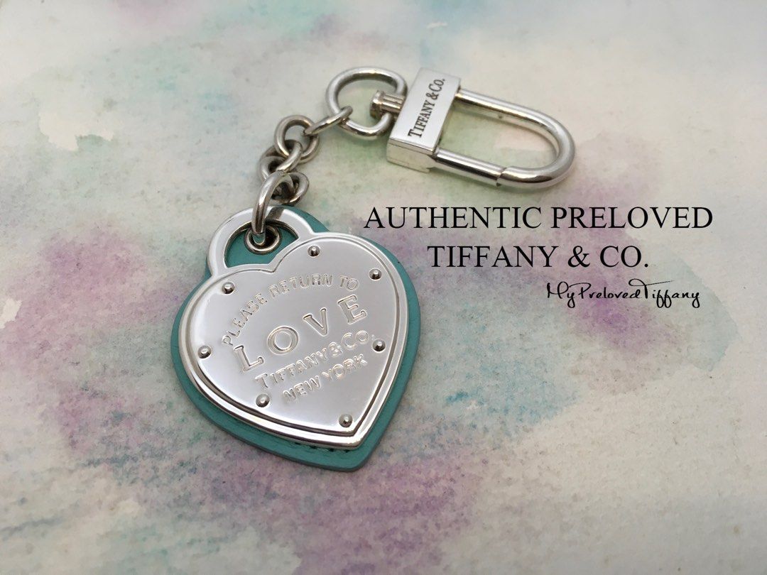 RARE Authentic Tiffany & Co Return To Double Heart Blue Leather Keyring ...