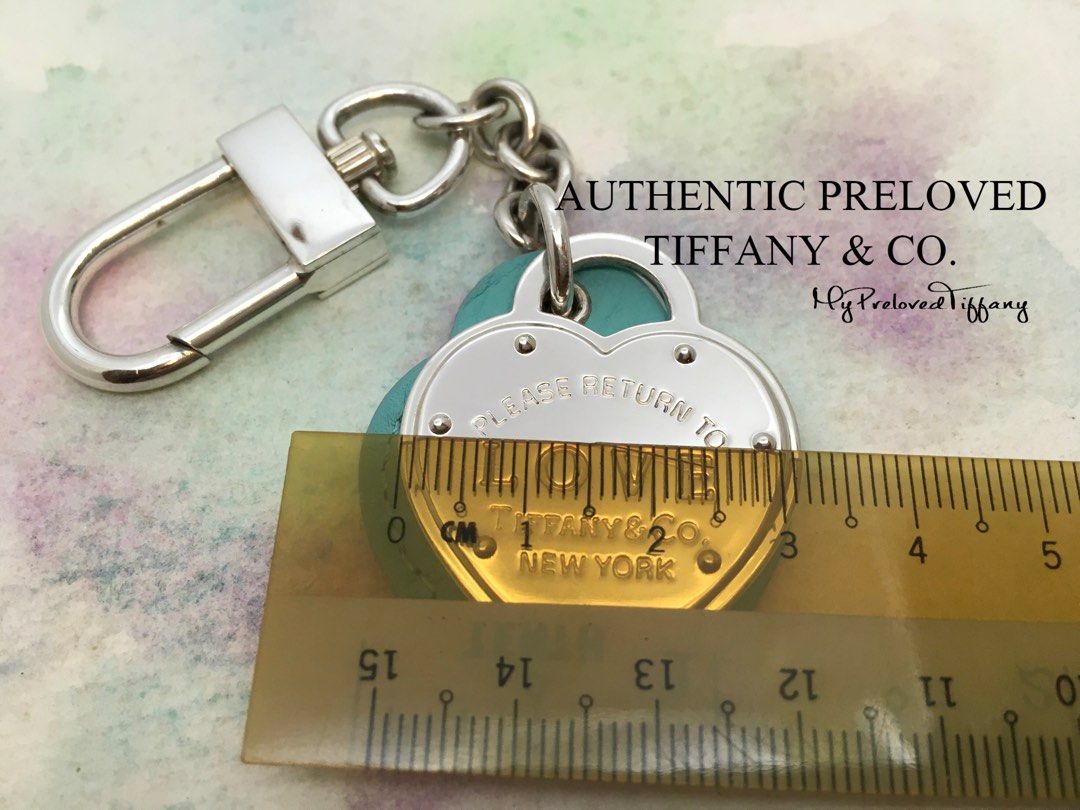 RARE Authentic Tiffany & Co Return To Double Heart Blue Leather Keyring ...