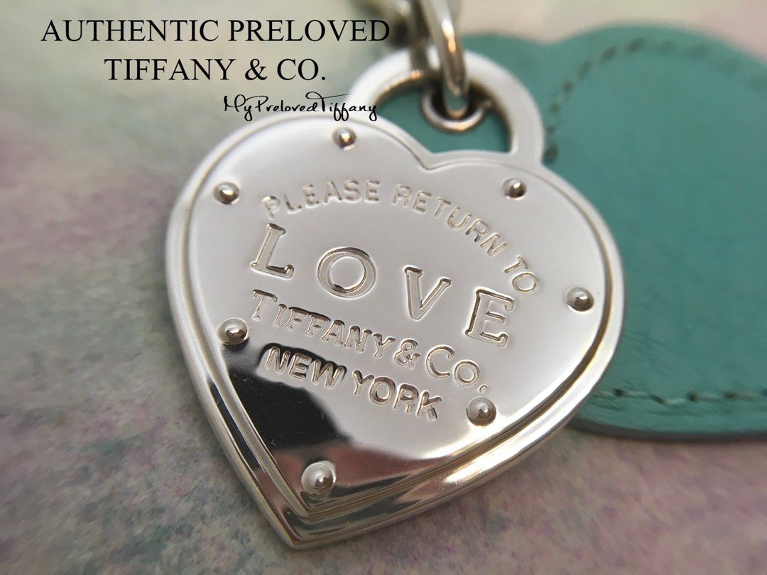RARE Authentic Tiffany & Co Return To Double Heart Blue Leather Keyring ...