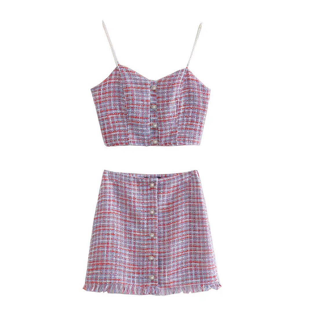 Retro Tweed Top and Bottom Mini Skirt Set, Women's Fashion, Dresses ...