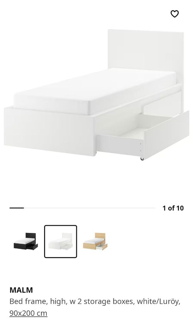 Single bed with storage IKEA Malm white, Furniture & Home Living, Furniture, Bed Frames ...