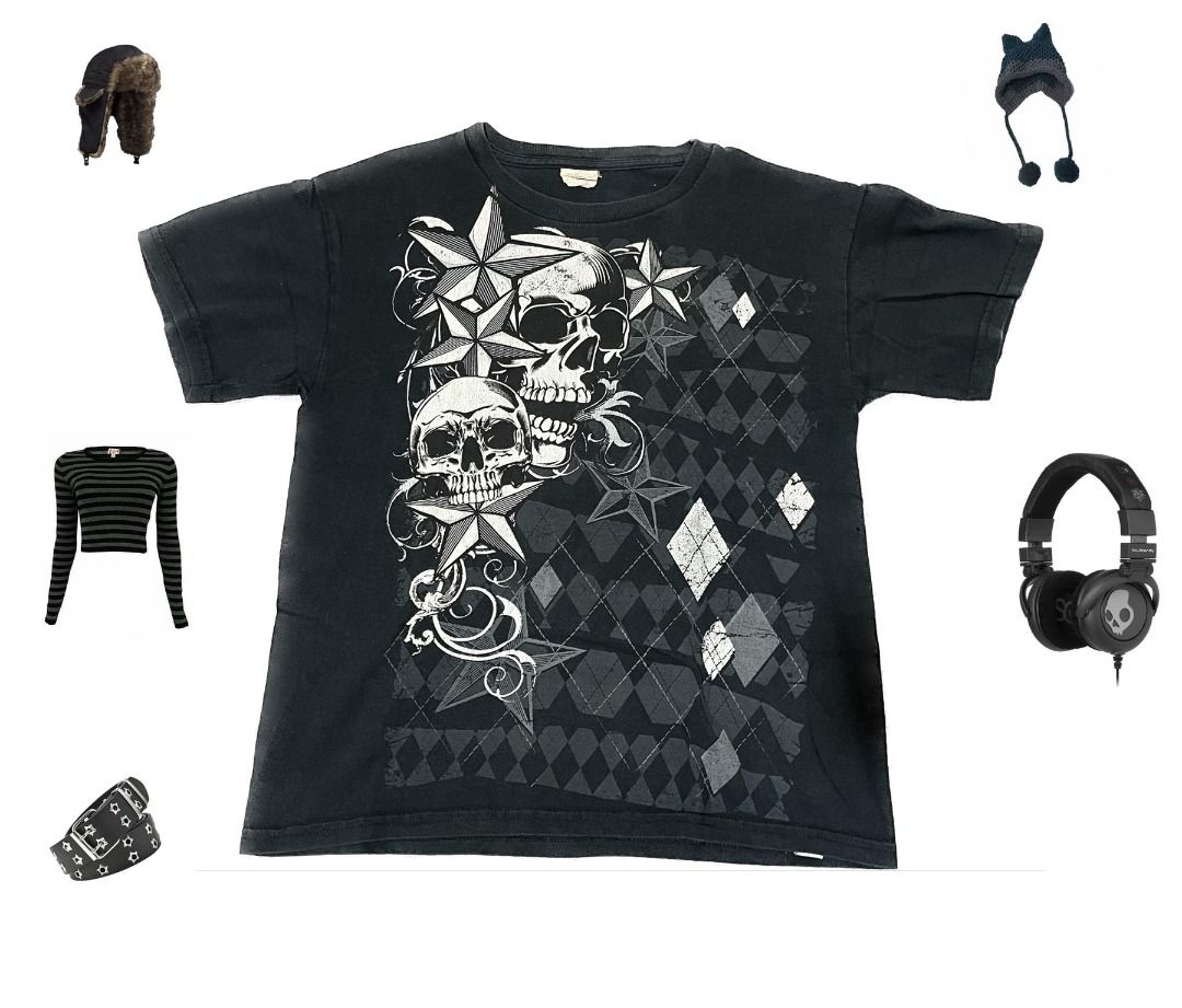 skull emo crop top || alternative goth y2k grunge, Women's Fashion ...