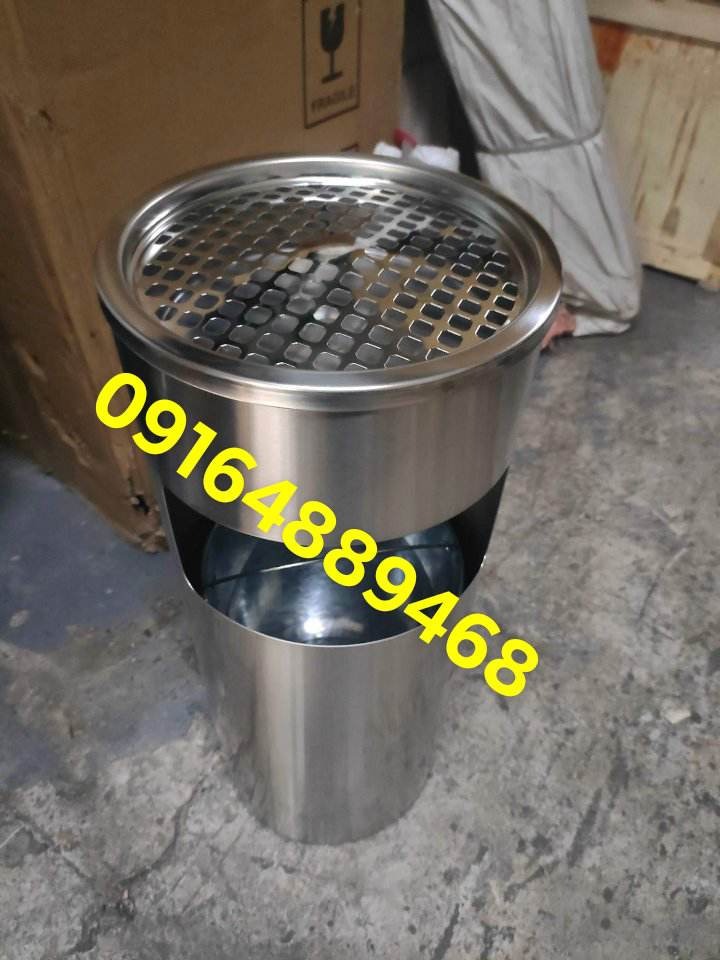 STAINLESS TRASH BIN W/ ASHTRAY, Commercial & Industrial, Construction ...