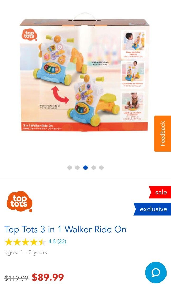 Top Tots 3 in 1 Walker Ride On, Babies & Kids, Infant Playtime on Carousell