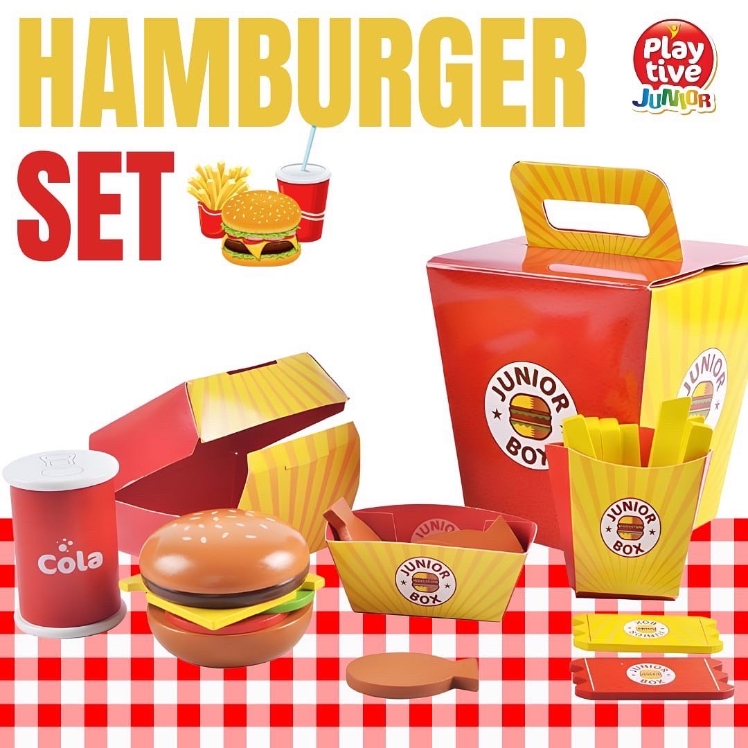 Wooden Burger Set, Hobbies & Toys, Toys & Games on Carousell