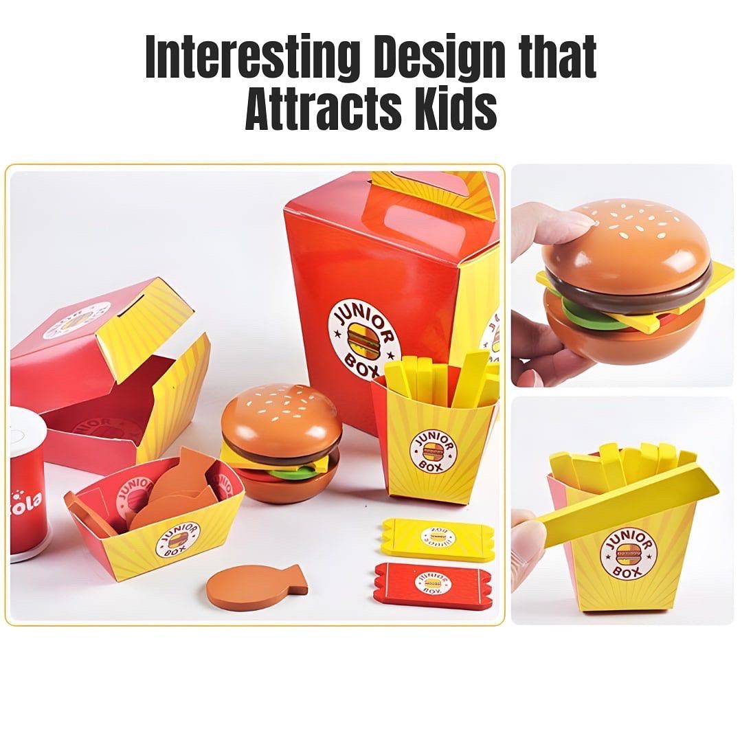 Wooden Burger Set, Hobbies & Toys, Toys & Games on Carousell