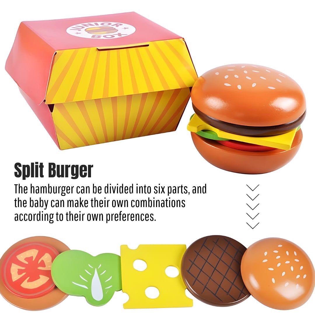 Wooden Burger Set, Hobbies & Toys, Toys & Games on Carousell