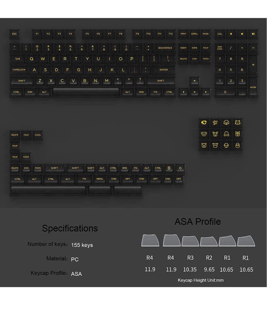 Akko Clear Keycap Set V2, Black Transparent 155-Key ASA Profile with ...