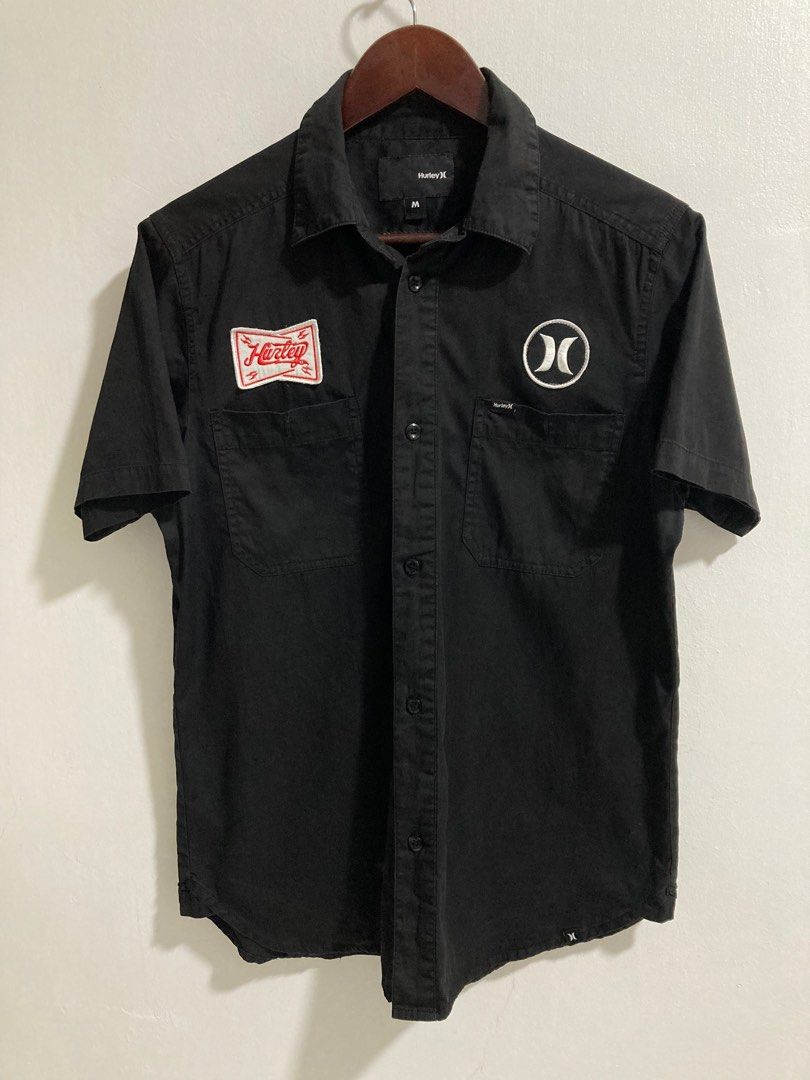 Authentic Black Hurley Poloshirt shirt patches and big Back print ...