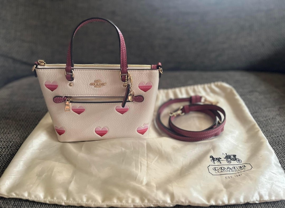 Authentic Coach Mini Gallery Crossbody With Stripe Heart Print, Luxury ...