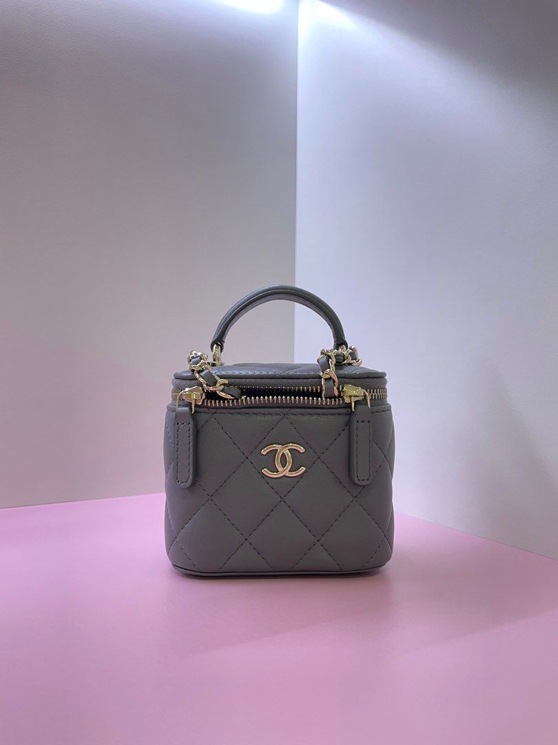 Chanel Mini Grey Tophandle, Luxury, Bags & Wallets on Carousell