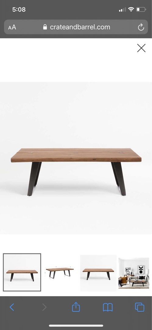 Coffee Table - Crate and Barrel Yukon Natural Coffee Table - Long Bench ...