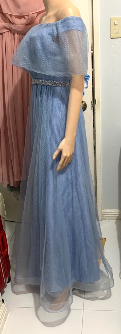 Dusty blue gown/off shoulder elegant tulle gown/Principal sponsor/Prom ... Dusty blue gown/off shoulder elegant tulle gown/Principal sponsor/Prom ...