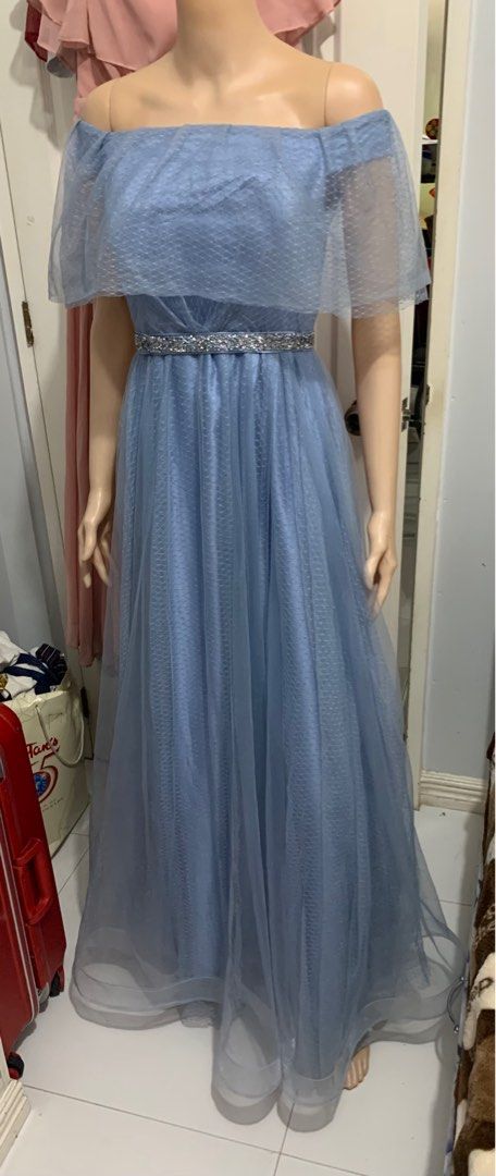 Dusty blue gown/off shoulder elegant tulle gown/Principal sponsor/Prom ... Dusty blue gown/off shoulder elegant tulle gown/Principal sponsor/Prom ...