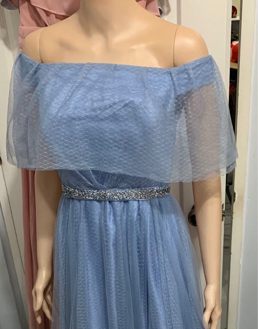Dusty blue gown/off shoulder elegant tulle gown/Principal sponsor/Prom ... Dusty blue gown/off shoulder elegant tulle gown/Principal sponsor/Prom ...
