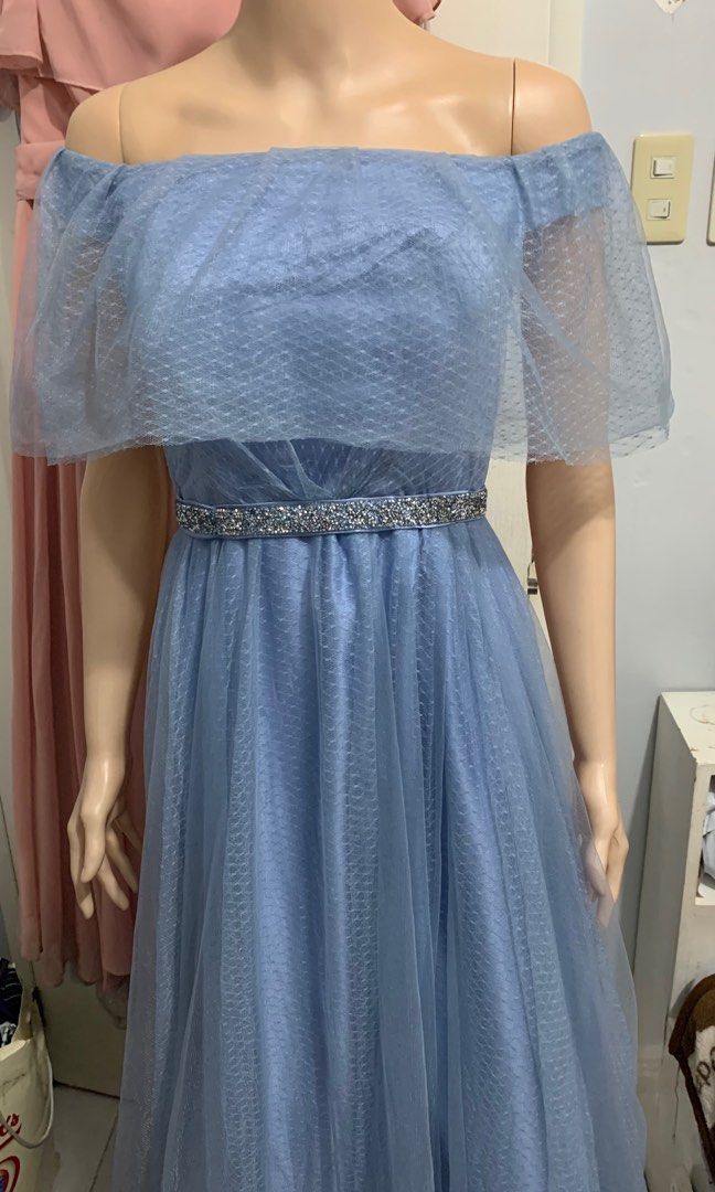 Dusty blue gown/off shoulder elegant tulle gown/Principal sponsor/Prom ... Dusty blue gown/off shoulder elegant tulle gown/Principal sponsor/Prom ...