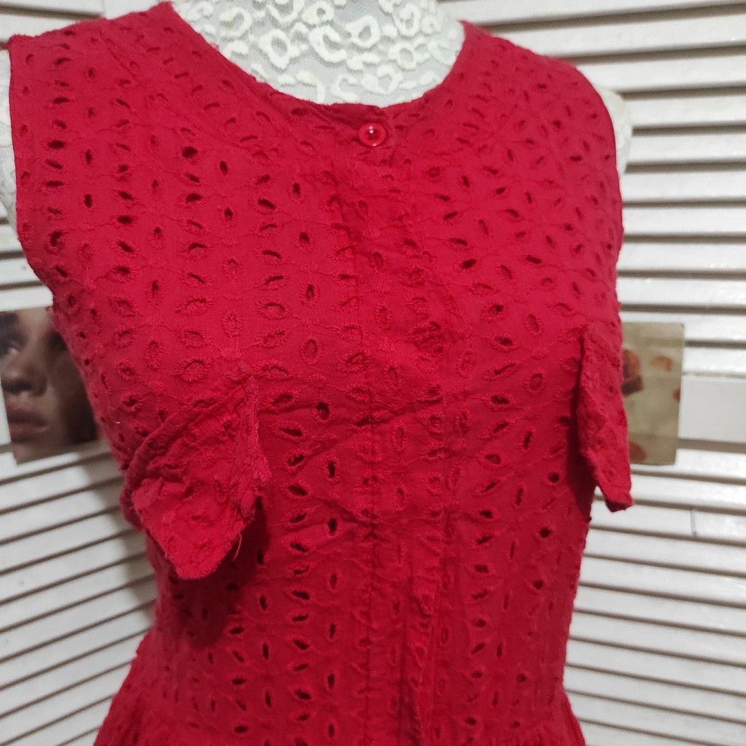 EYELET RED DRESS, Women's Fashion, Dresses & Sets, Dresses on Carousell