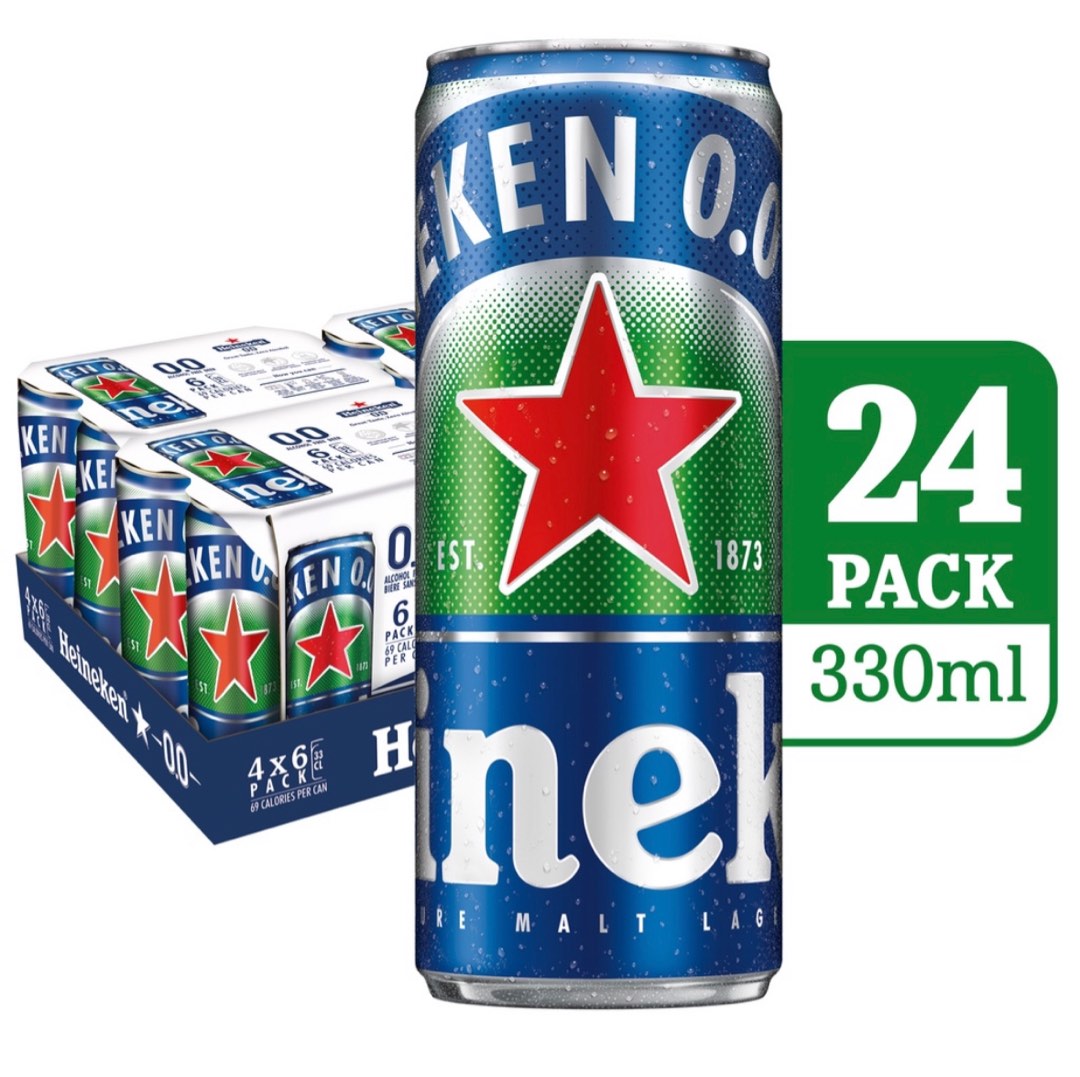 Heineken 0.0% Zero Alcohol Beer (330ml/can) - Bundle of 24 cans, Food ...