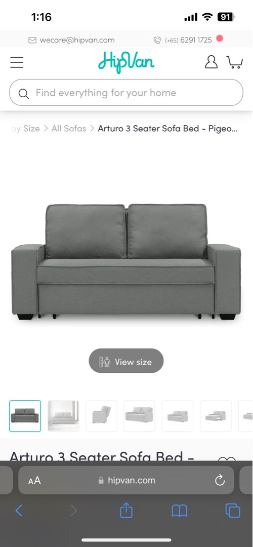 HipVan Arturo 3 Seater Sofa Bed Pigeon Grey, Furniture & Home Living ...