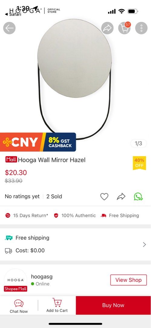 Hooga Wall Mirror Hazel, Furniture & Home Living, Home Decor, Mirrors ...