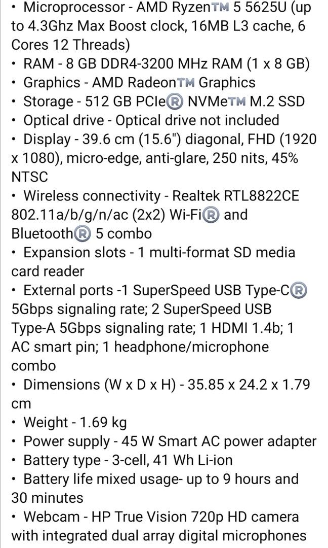 HP 15s EQ3045AU - 16GB RAM 512 SSD - AMD RYZEN 5 - FHD - Dual speakers ...