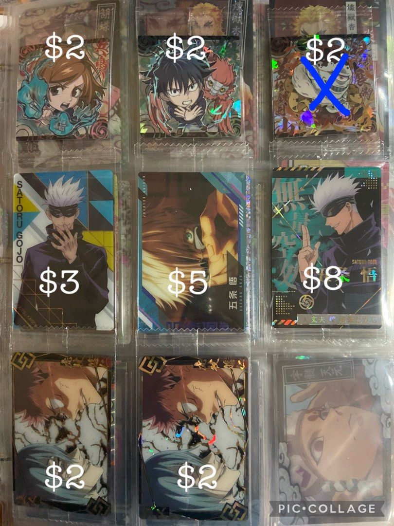 Jujutsu kaisen jjk demon slayer kny wafer stickers/cards holos, Hobbies ...