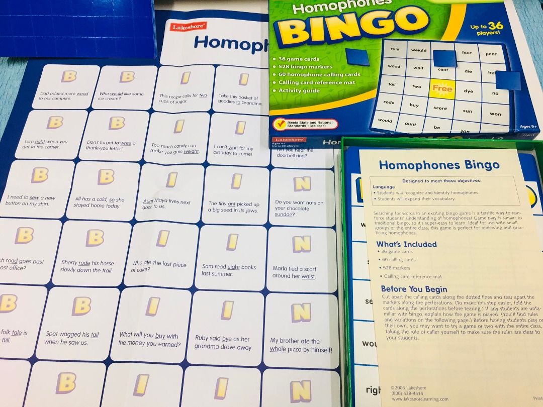Lakeshore Bingo (Homophones) Up to 36 players, Hobbies & Toys, Toys ...