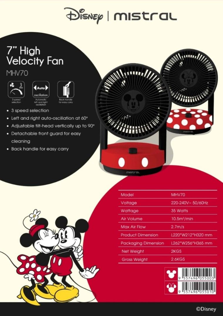 Mistral 7 Inch High Velocity Fan (Mickey Mouse), Furniture & Home ...