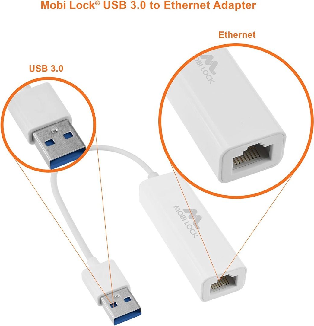 Mobi Lock USB 3.0 Ethernet LAN Network Gigabit Adapter | Compatible for ...