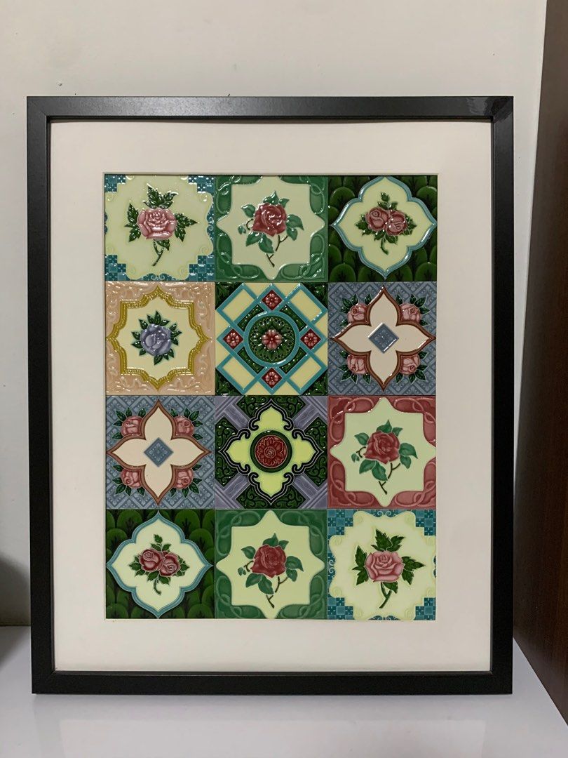 Peranakan Tile with wooden frame / (gift ideas), Furniture & Home ...