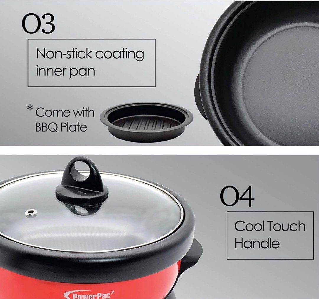 PowerPac PPMC182 Electric Hot Pot 1.1L Red, TV & Home Appliances ...