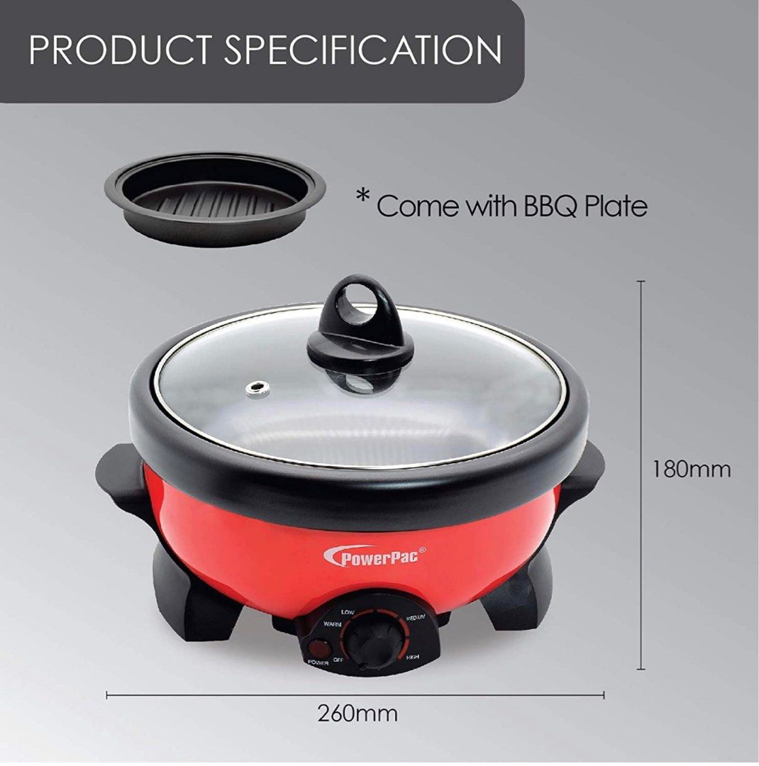 PowerPac PPMC182 Electric Hot Pot 1.1L Red, TV & Home Appliances ...
